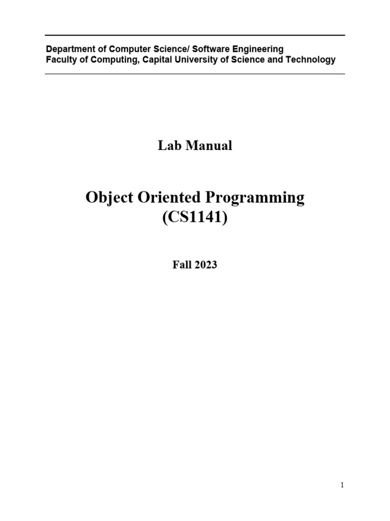 Lab Manual Object Oriented Programming Fall 23 14 Labs Pdf Pointer Computer
