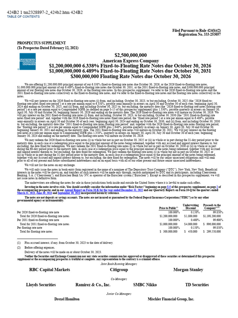 Prospectus Supplement 2023 | PDF | Libor | Securities (Finance)