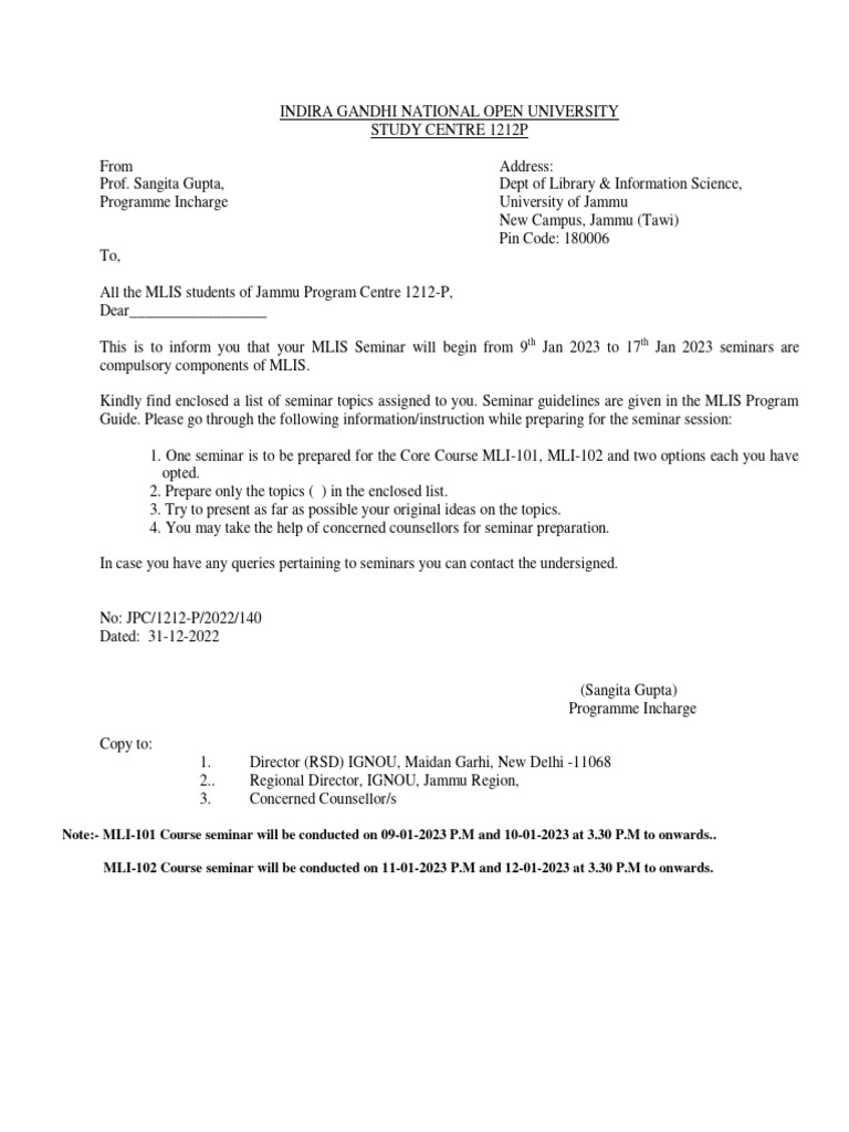 Ignou Seminar 2022 MLIS-Revised | PDF
