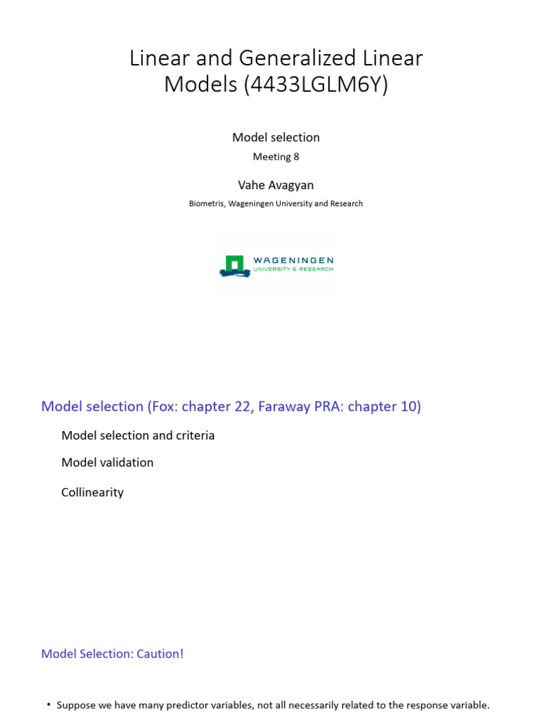 Lesson 5 Model Selection | PDF | Cross Validation (Statistics) | Multicollinearity