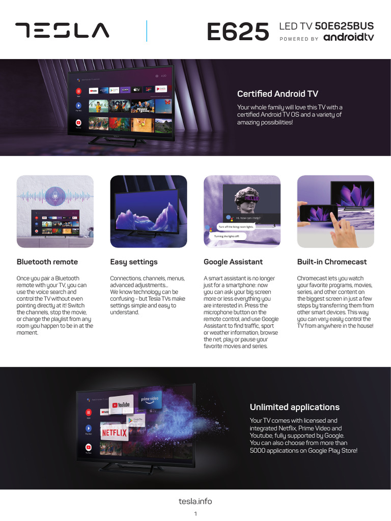 Tesla-TV-50E625BUS-specifications-ENG | PDF | Television | Hdmi