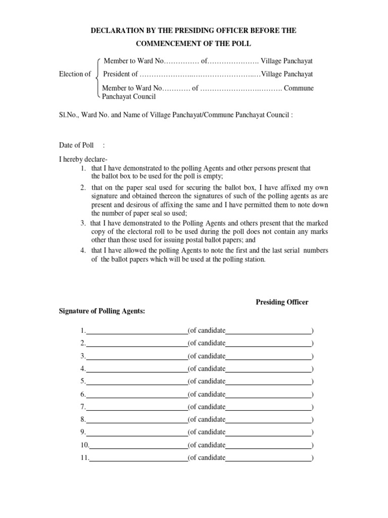 Polling Agent Declaration for Elections | PDF | Voting | Absentee Ballot