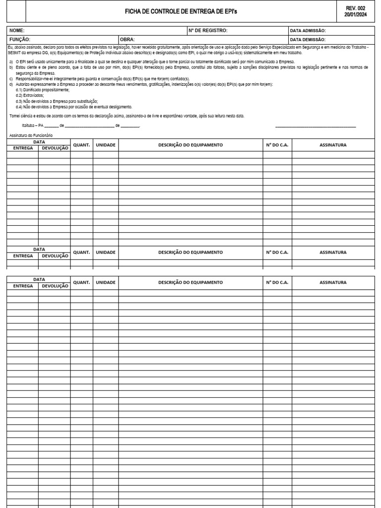 Form-Ficha de Epis | PDF
