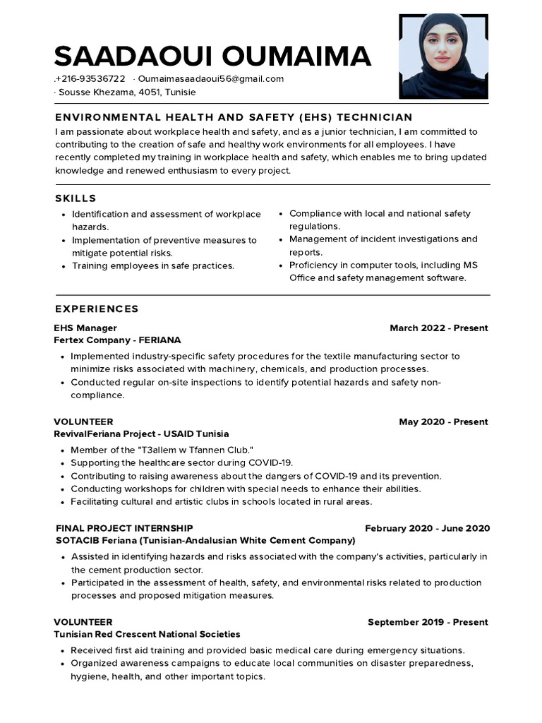 Resum Eng Saadaoui Oumaima | PDF | Occupational Safety And Health | Emergency Management