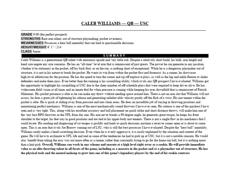 Caleb Williams Scouting Report | PDF