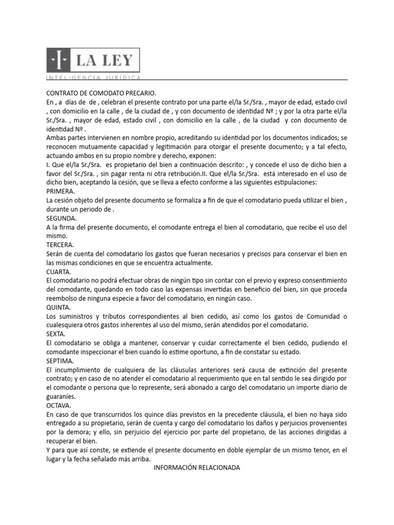 1 - Contrato de Comodato Precario | PDF | Ley común | Derecho civil ...