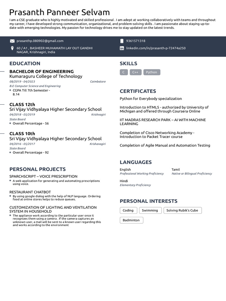 Prasanth's Resume | PDF