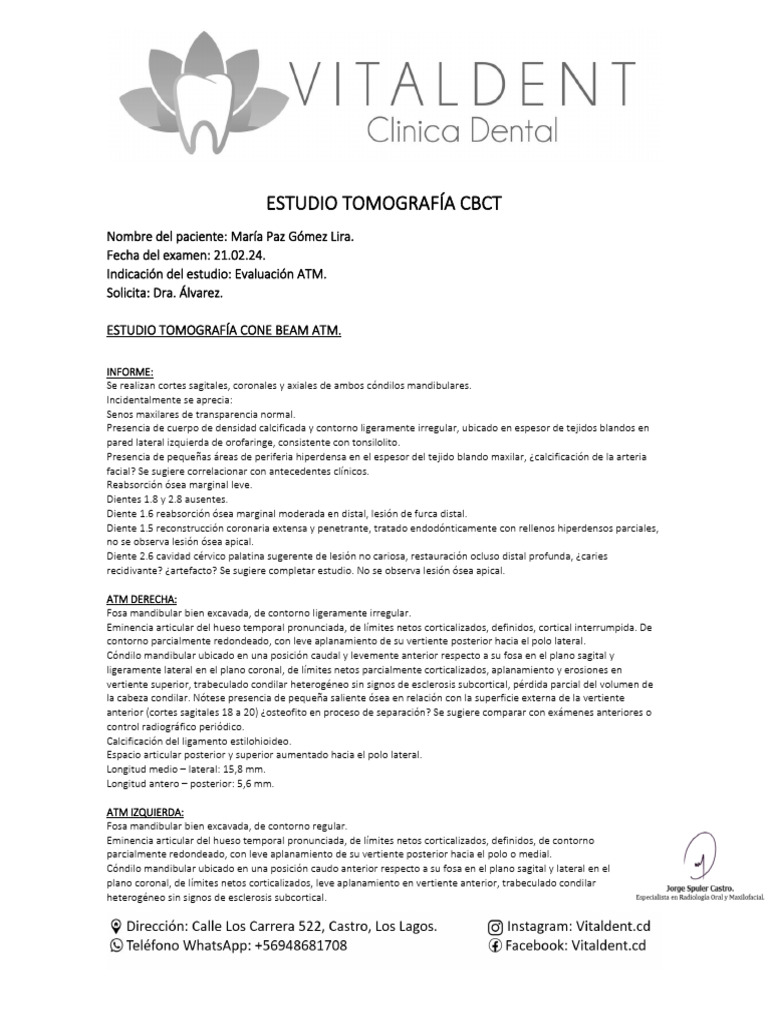 Maria Paz Gomez Lira CBCT I | PDF | Hueso | Sistema musculoesquelético