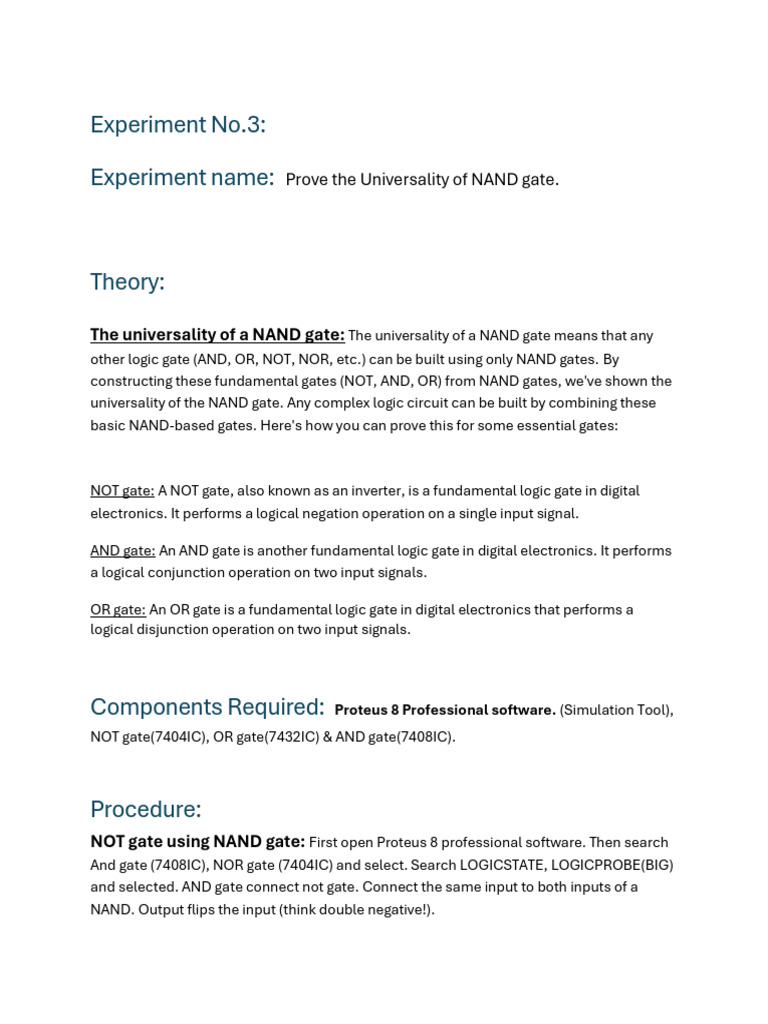 Proving NAND Gate Universality | PDF | Logic Gate | Digital Electronics