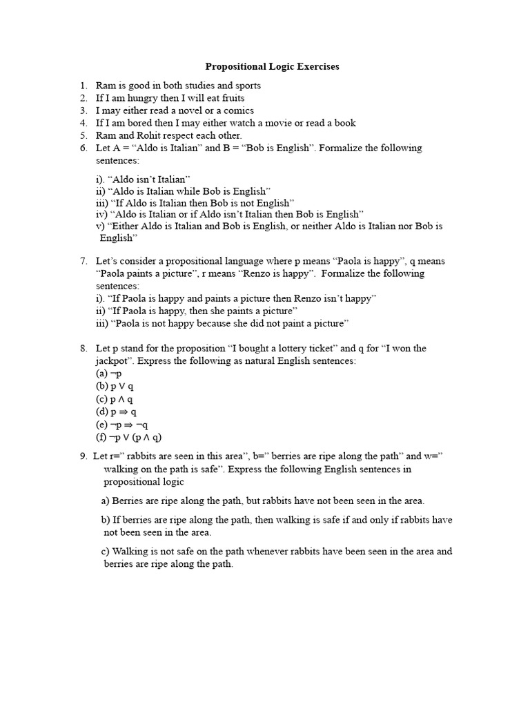 Exercises On Propositional Logic | PDF | Art