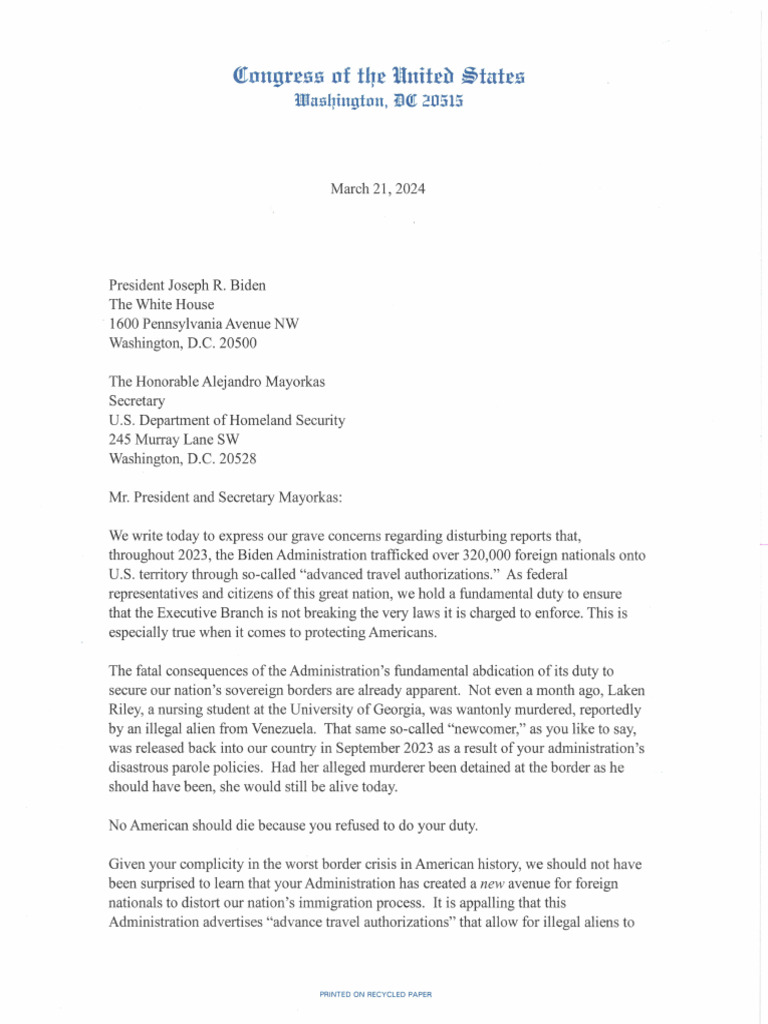 Letter To Biden/Mayorkas | PDF