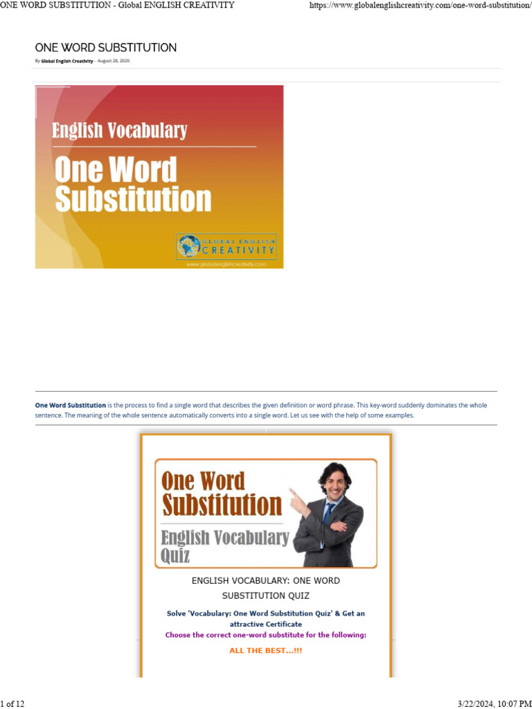 One-Word Substitution Vocabulary Guide | PDF