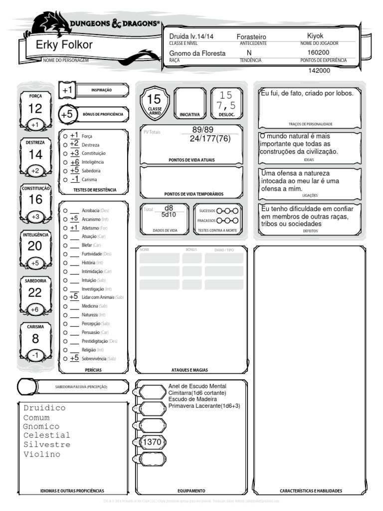 Ficha de Personagem DD 5e | PDF