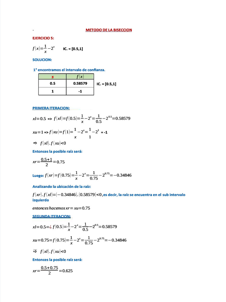 PDF Metodo de La Biseccion Ejercicios 5 - Compress | PDF