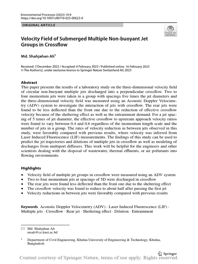 Velocity Field of Submerged Multiple Non-buoyant J | PDF | Jet Engine | Momentum