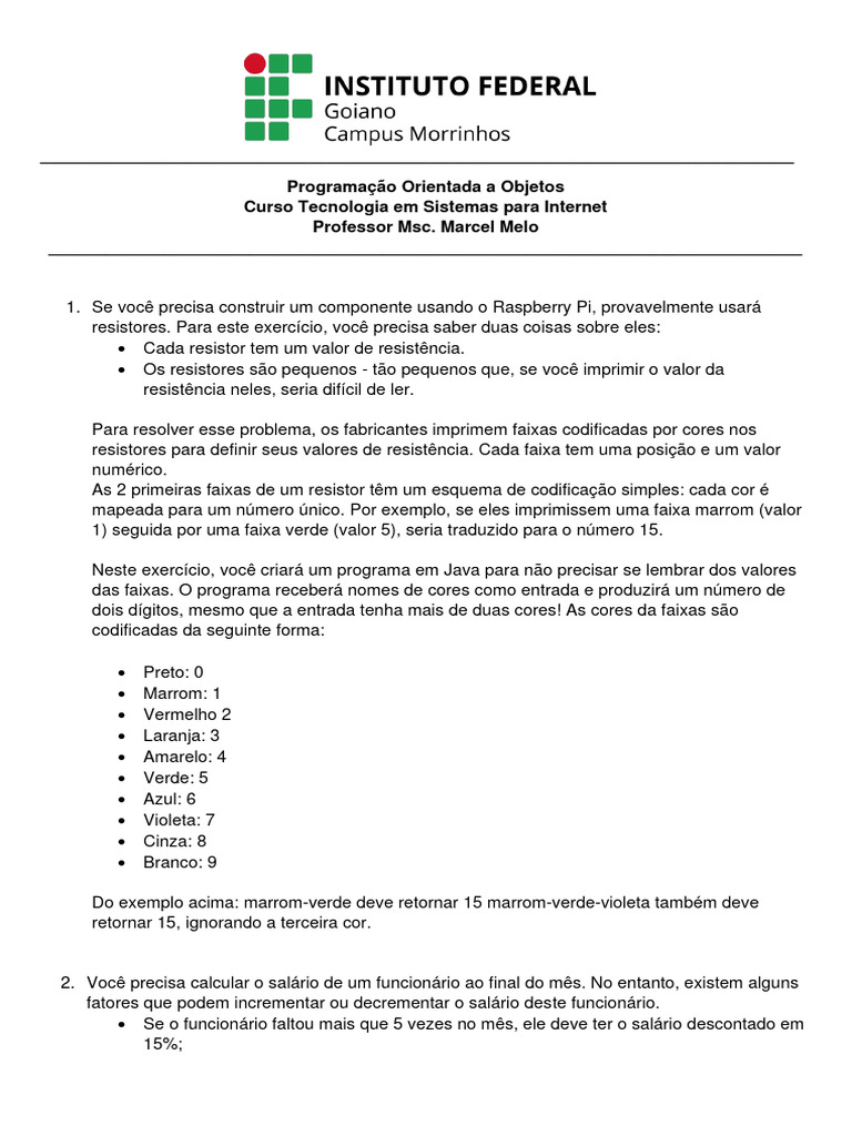 Lista Exercícios 01 - Java | PDF | Célula (Biologia) | DNA