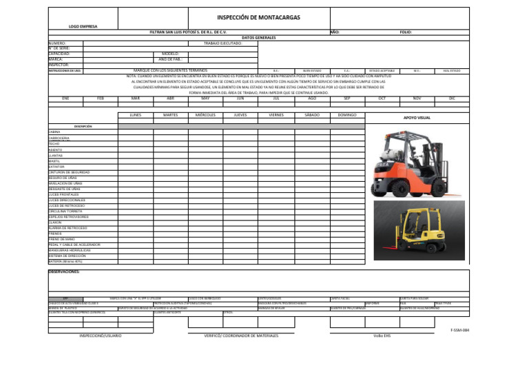 Check List Montacargas | Descargar gratis PDF | Vehículos | Vehículo de motor