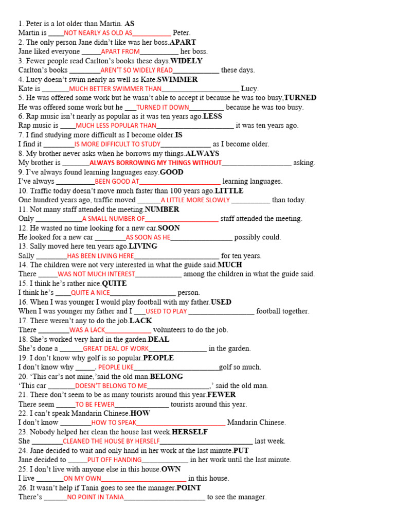 1 Sentence Transformation KEYS | PDF