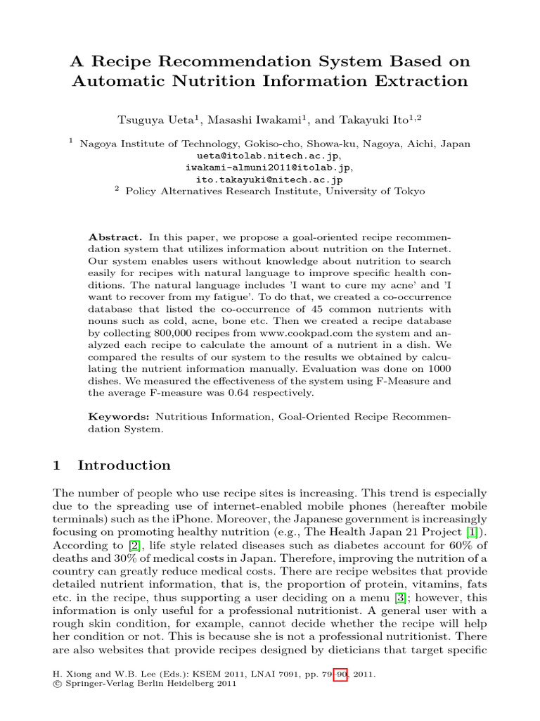 A Recipe Recommendation System Based On | PDF | Nutrients | Cooking