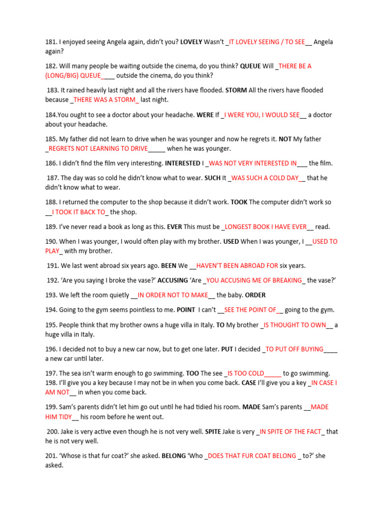 Sentence Transformation Exercises | PDF