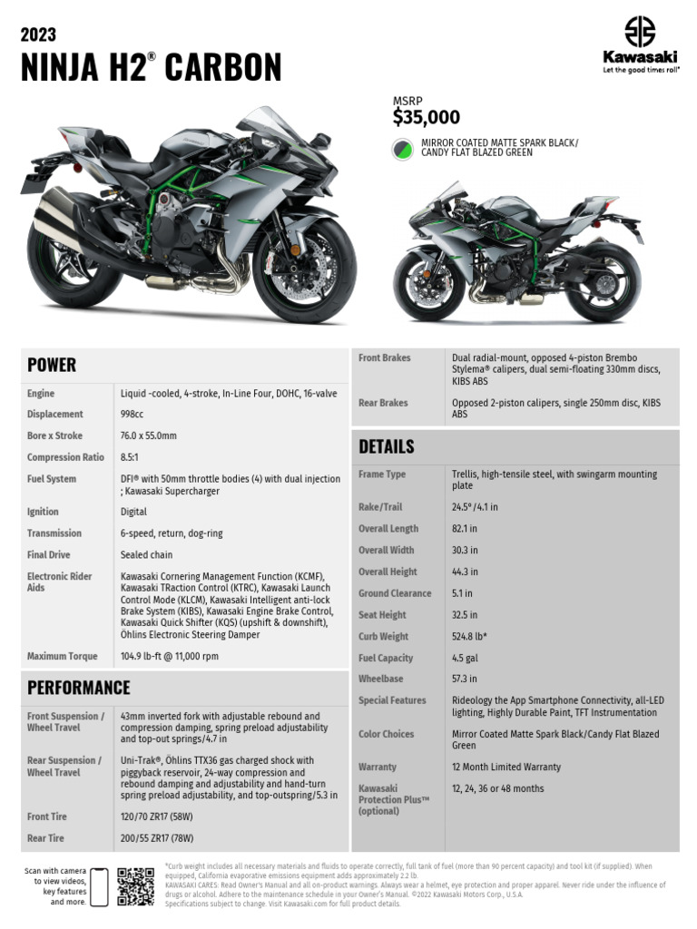 2023 Ninja h2 Carbon en Us Spec Sheet | PDF | Car Body Styles | Vehicle ...