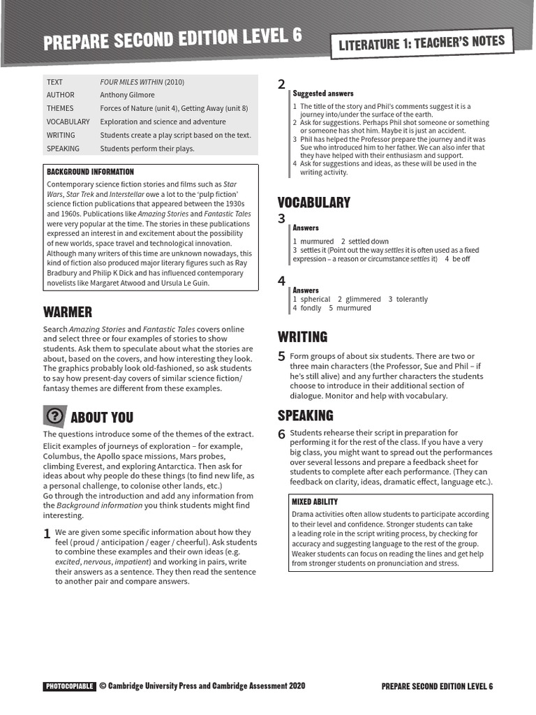 PREPARE - 6 - Literature - 1 - Teacher's Notes | PDF | Science Fiction
