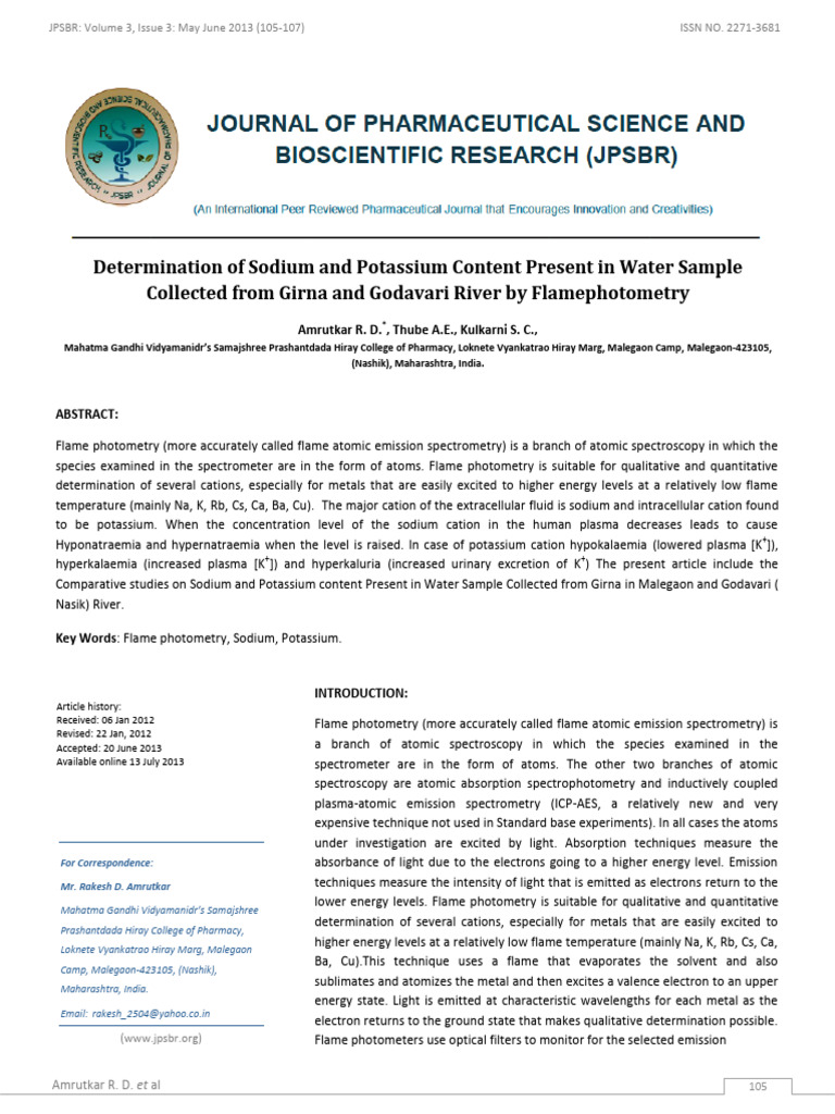 Sodium and Potassium Content Present in Water Sample | PDF | Emission ...