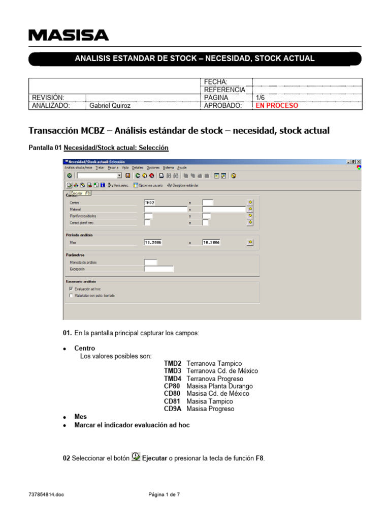 MCBZ Analisis Estandar de Stock - Necesidad, Stock Actual | PDF