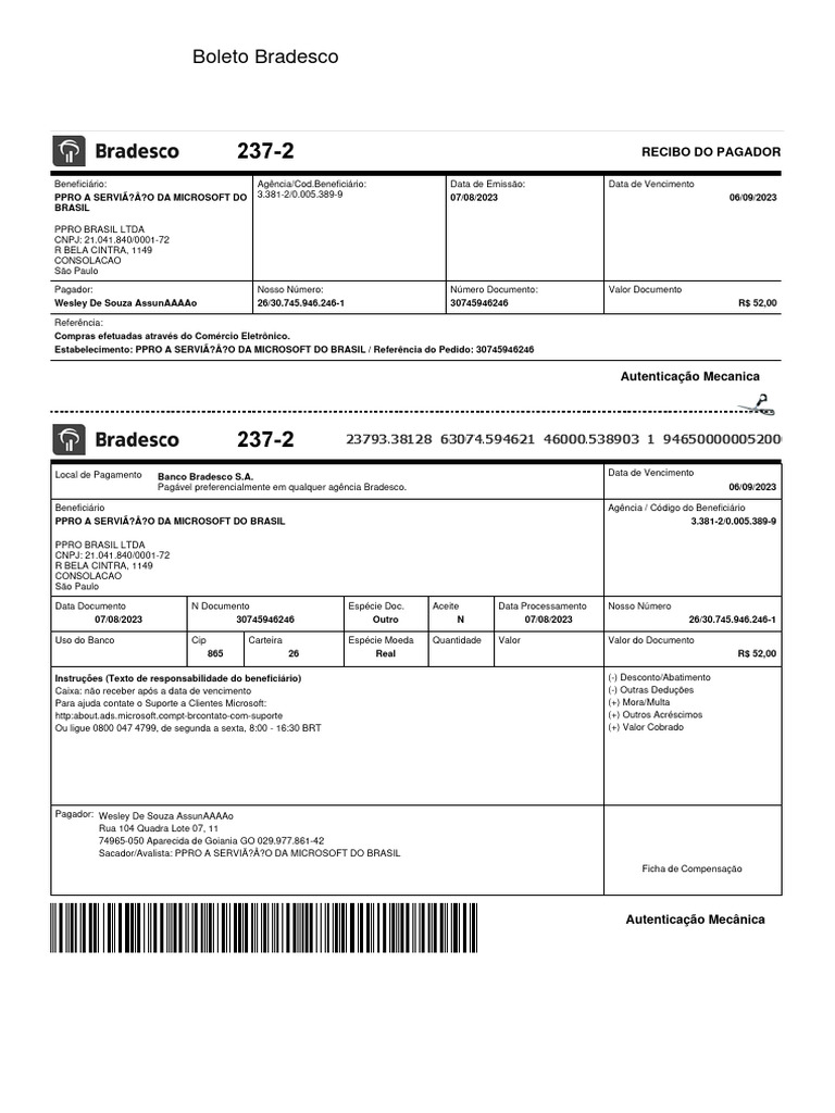 Payment Slip - 2023-08-07 | PDF | Finanças pessoais | Pagamentos