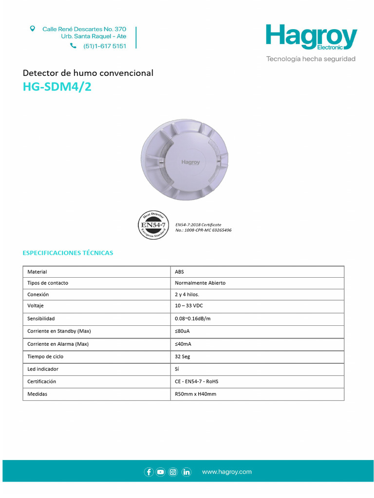 Detector de Humo HG-SDM4/2 Especificaciones | PDF