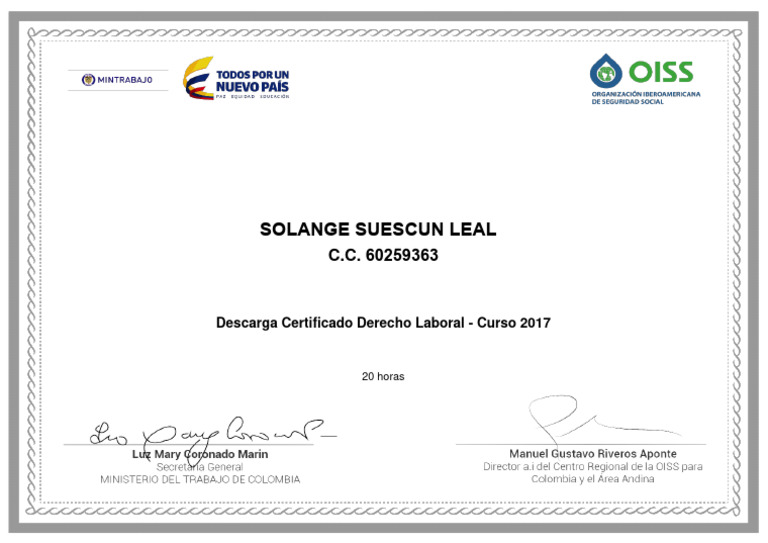 CERTIFICADO OISS Derecho Laboral | PDF
