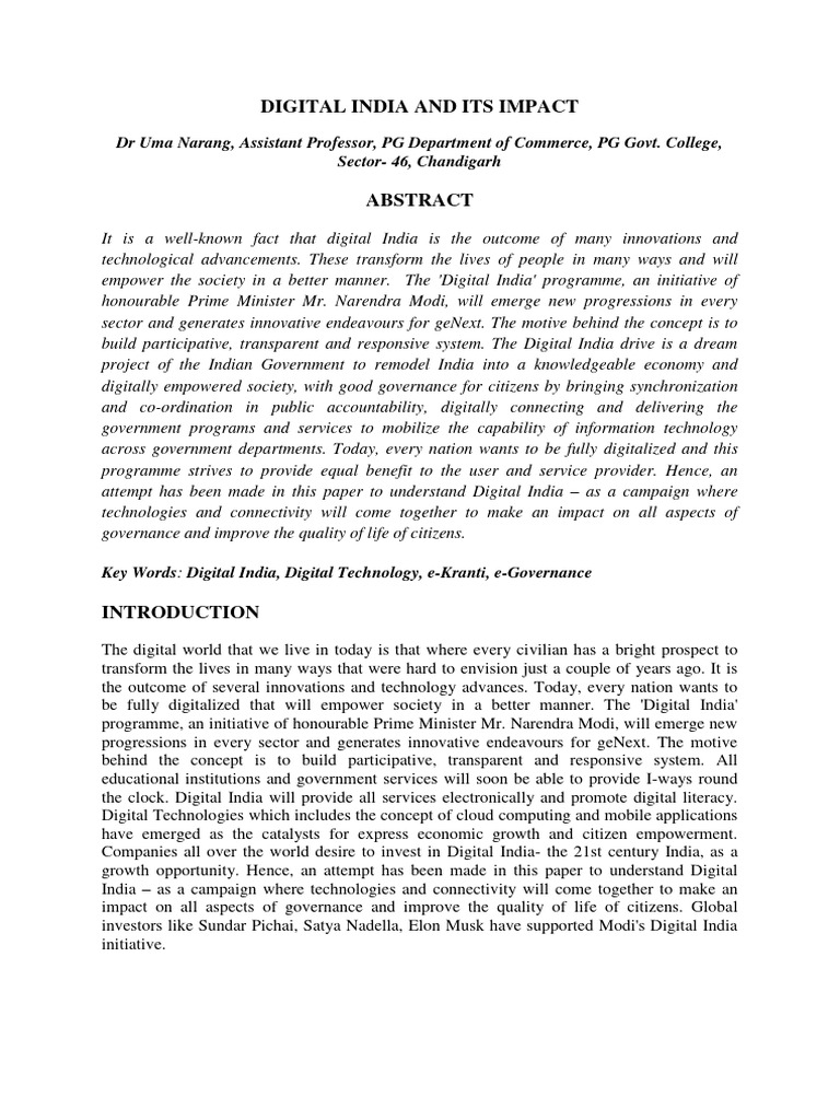 Digital India and Its Impact | PDF | Governance | Innovation