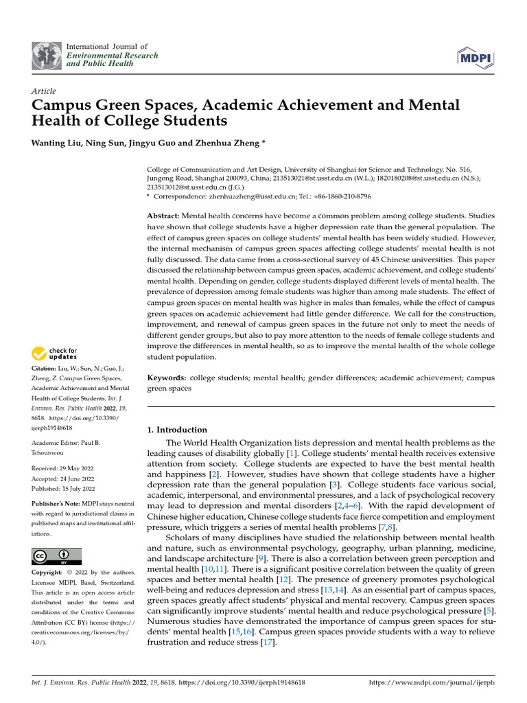 Campus Green Spaces, Academic Achievement and Mental | PDF | Survey ...
