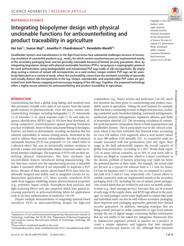 Integrating Biopolymer Design With Physical Unclonable Functions For Anticounterfetiting And