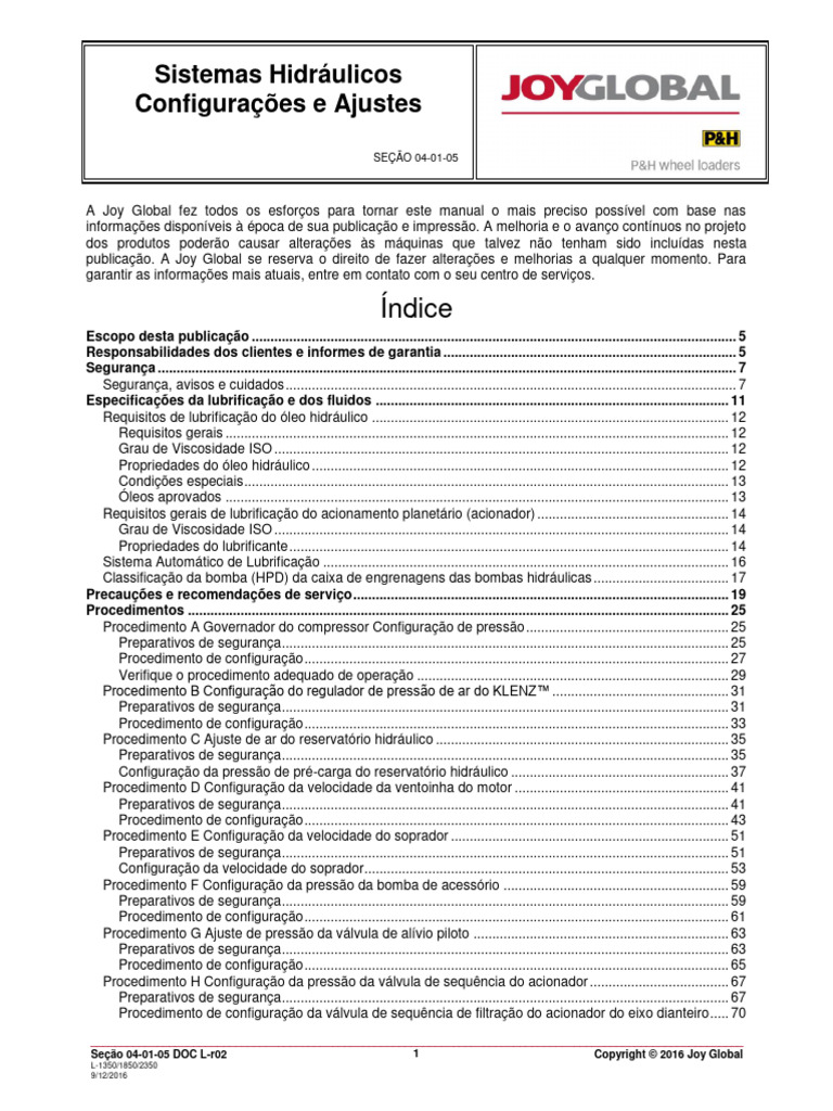 SECTION 04-01-05 (Hydraulic Settings and Adjustments) p1 | PDF | Bomba | Reservatório de petróleo