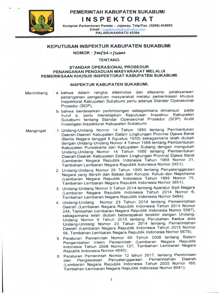 Kep Inspektur TTG SOP Penanganan Dumas Melalui Riksus | PDF