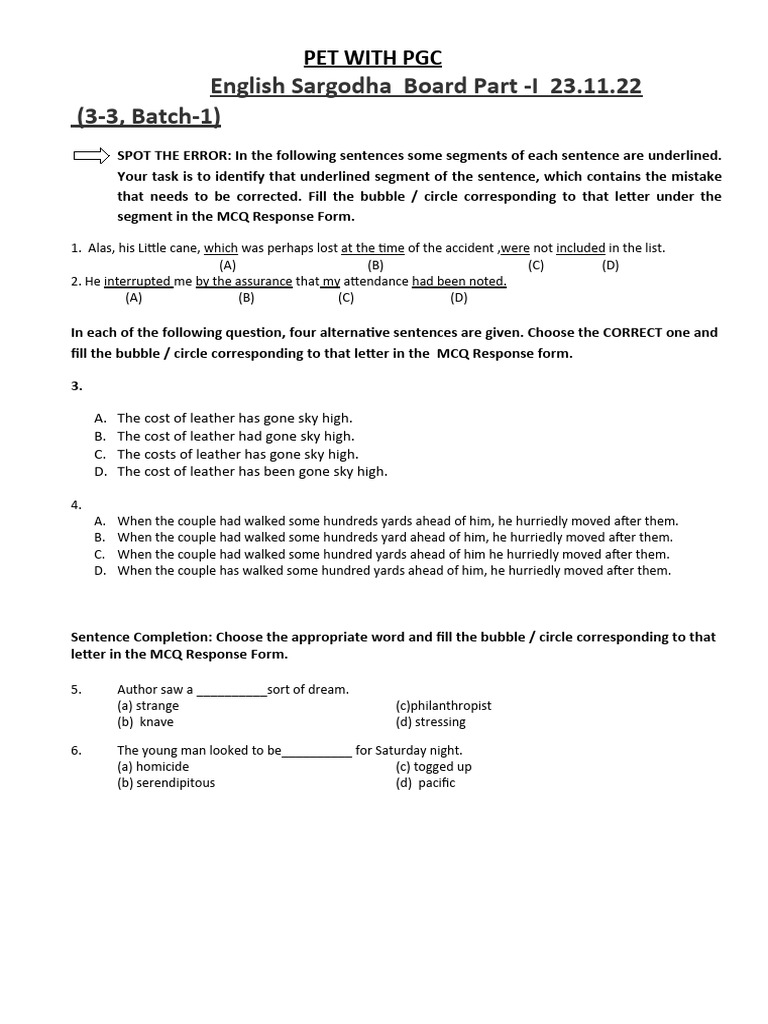 PET English Paper SGD, Paper A 3-3 Batch - 2 | PDF