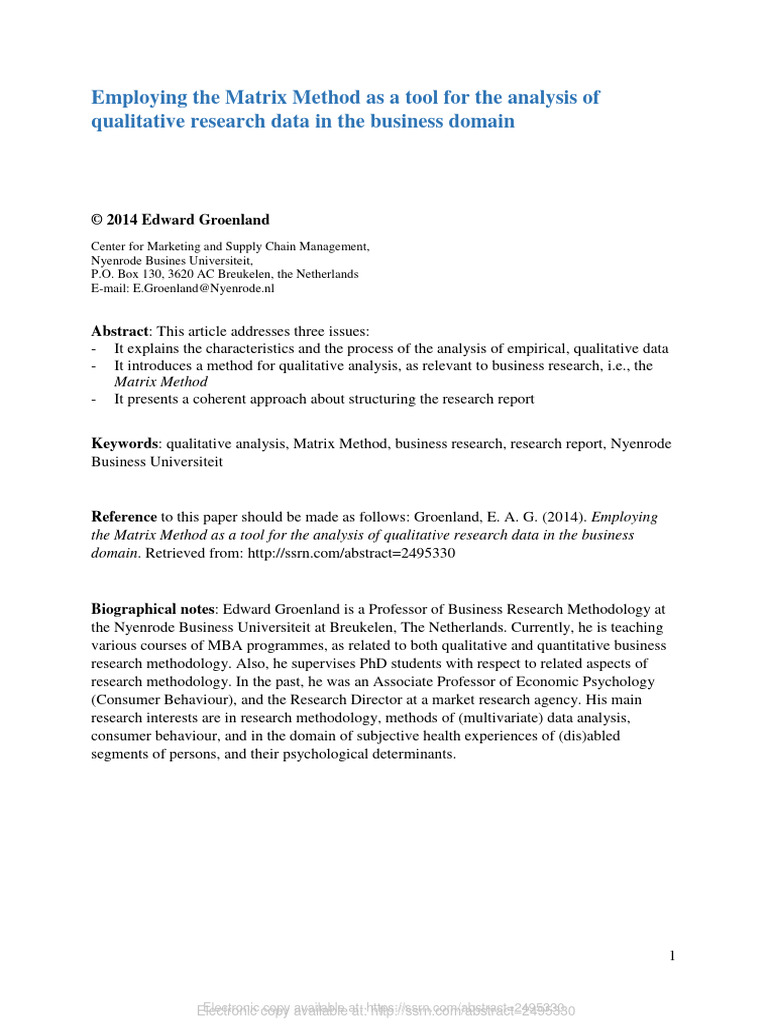 Matrix Method for Qualitative Data Analysis | PDF | Qualitative ...