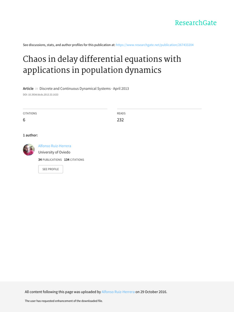 Chaos in Delay Differential Equations | PDF | Chaos Theory | Dynamical ...
