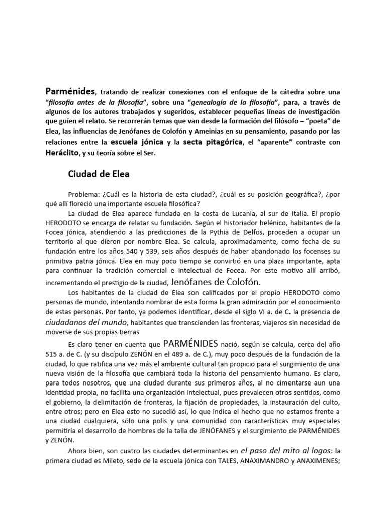 Biografía y Filosofía de Parménides | PDF | Platón | Verdad