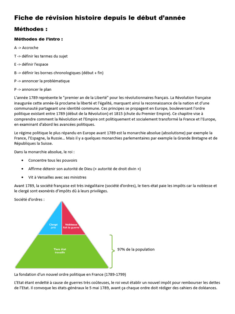 Fiche de Révision Histoire | Download Free PDF | Révolution française ...