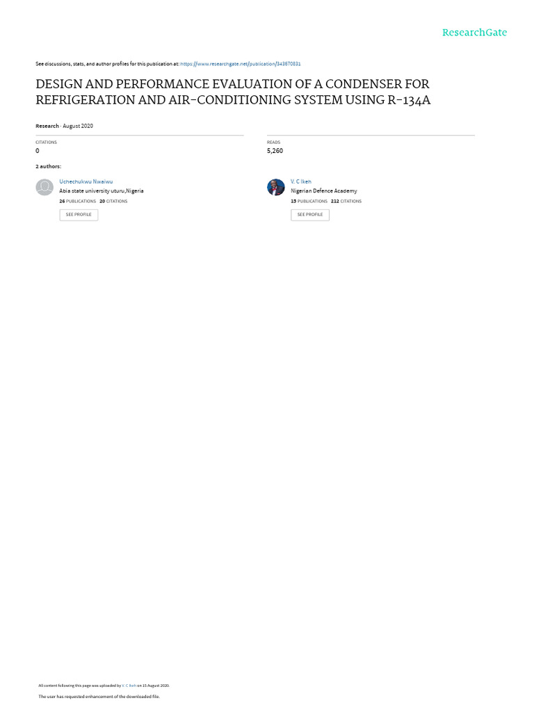 Design and Performance Evaluation of A Condenser For Refrigeration and ...
