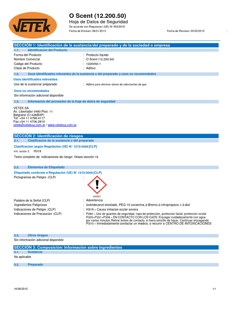 MSDS O Scent - Español | PDF | Química