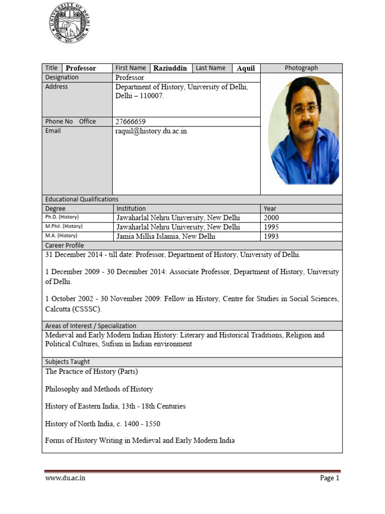 Professor Raziuddin Aquil's Profile | PDF | Sufism | Delhi