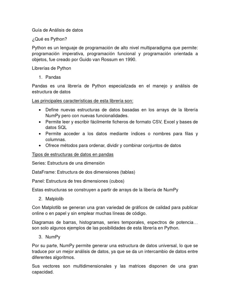 Guía de Análisis de Datos con Python | PDF | Métodos y materiales de enseñanza | Informática