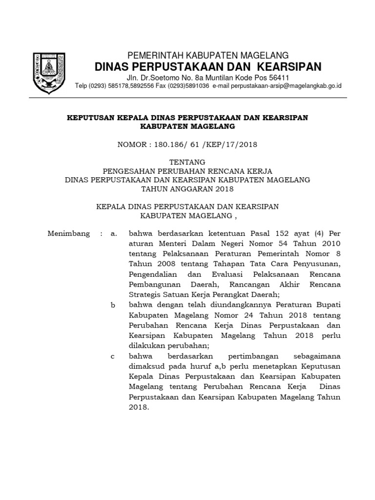 Perubahan Rencana Kerja Dinas Perpustakaan | PDF