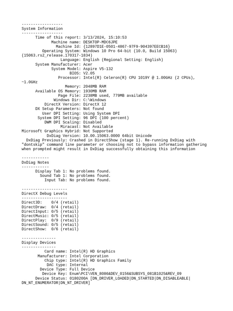 DX Diag | PDF | Device Driver | Computer Engineering
