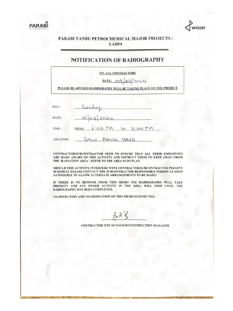 Notification of Radiography | PDF