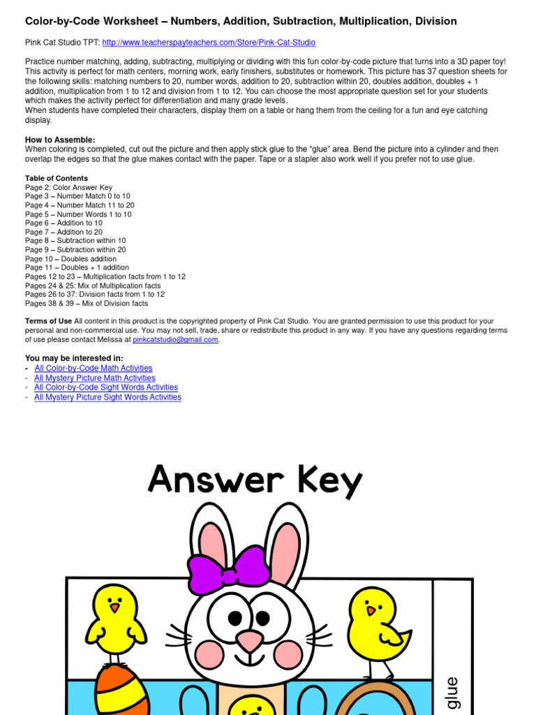 Bunny Color by Code Math Worksheets (1) | PDF | Multiplication