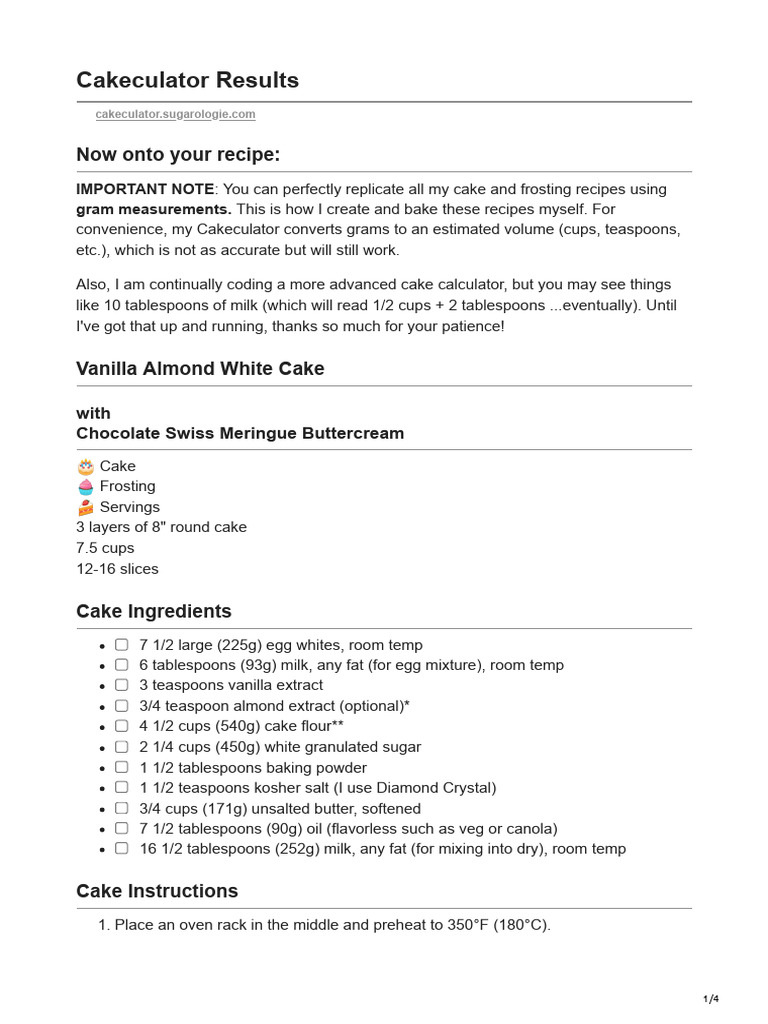 Cakeculator Results-1 | PDF | Cakes | Foods